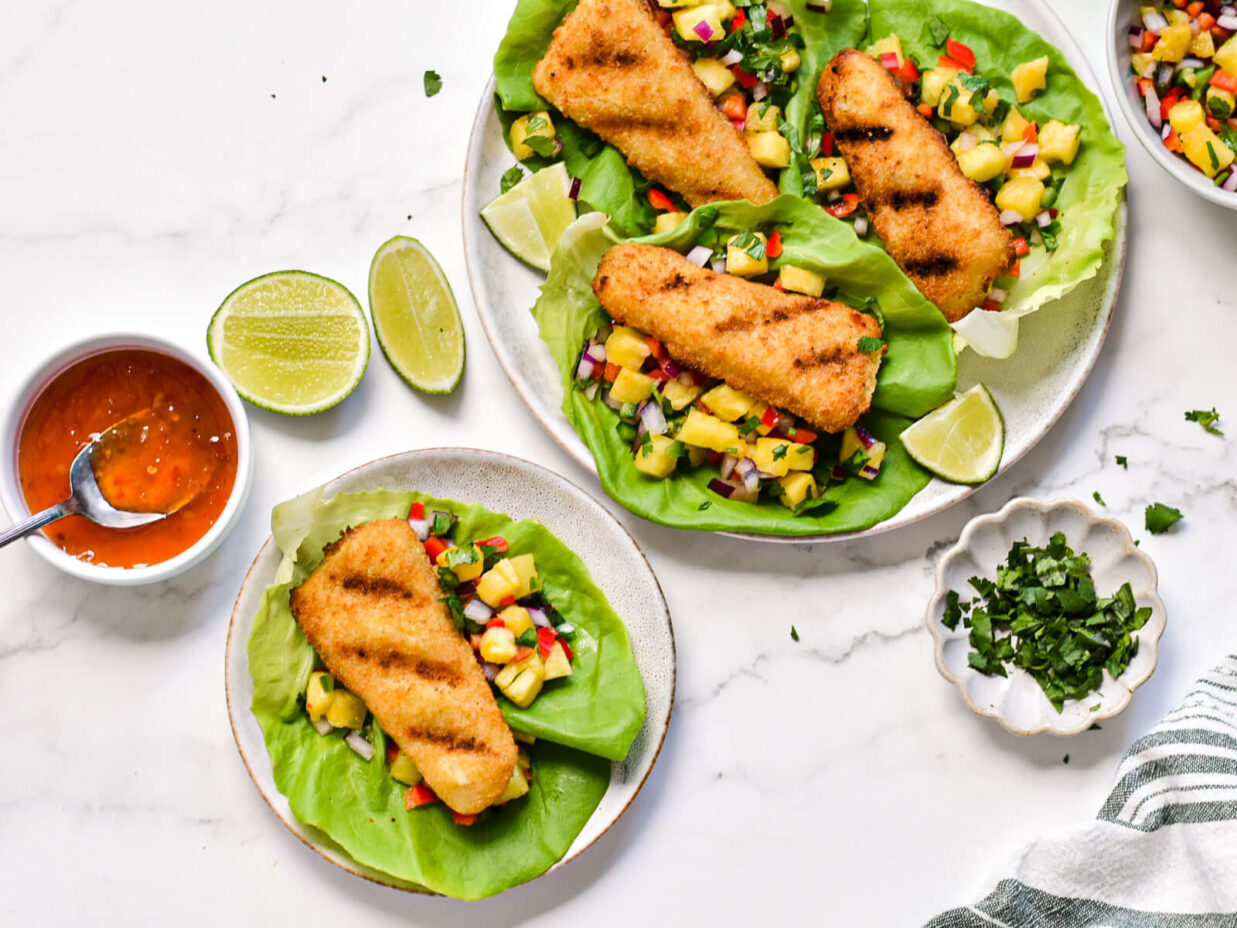 Grilled Breaded Fish Fillet Lettuce Wraps with Pineapple Salsa - Gorton ...